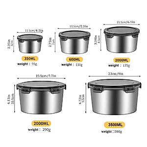 GRFELI Stainless Steel Food Containers with Lids, Set of 5 Meal Prep Container Reusable Metal Food Storage Bento Lunch Box for Kitchen Picnic, BPA Free,67oz,118oz)