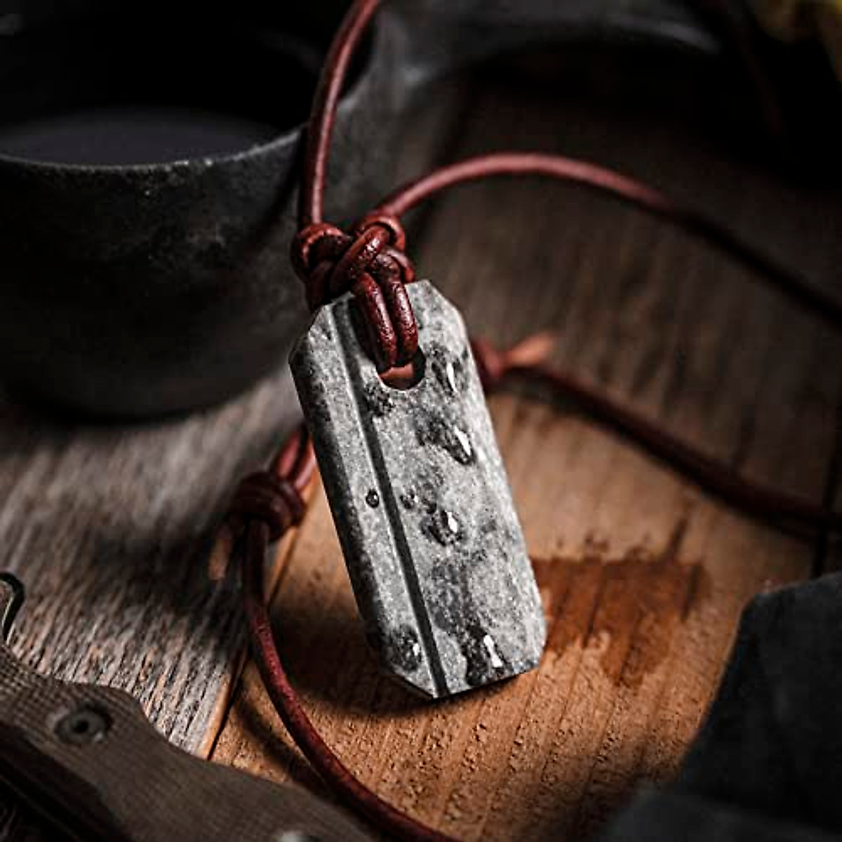 Wazoo Viking Whetstone Pendant | Knife Sharpener Necklace | Arkansas Novaculite on Leather Cord | Norse Inspired Knotwork | MADE IN USA!