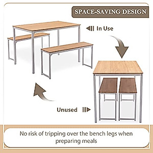 Bonzy Home Dining Room Table Set 3, 3 Piece Kitchen Table Set with Two Benches, Modern Wood Look Table Set for Kitchen,Dining Room, Restaurant (Off White)