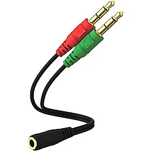 V-8 Mic + Audio Splitter for Computer 3.5mm Female to 2 Dual 3.5mm Male Y Splitter Cable Smartphone Headphone Headset to Computer PC (Black)