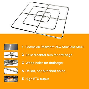 Spotix HPC Square Match Lit Fire Pit Burner Kit (FPSSQ24KIT-PAN-LP-MSCB) with 24x24-Inch Burner and 30x30-Inch Flat Pan, Propane, Polished Chrome, with Flange, Key, Valve, Flex Line and Fittings