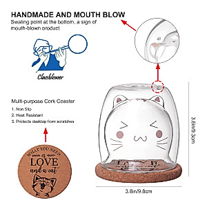 Bgbg Cute Coffee Mug Cat Tea Cup Milk Double Wall Clear Insulated Glass Espresso Mug with Coaster interesting Gift for you