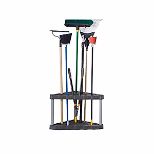 Rubbermaid Garage Corner Tool Tower Rack, Easy to Assemble, Organizes up to 30 Long-Handled Tools/Rakes/ Brooms/Shovles for Home/House/Outdoor/Sheds