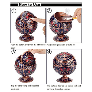 K COOL Windproof Ashtray with Lids Portable Cigarette Ashtray for Outdoor Indoor Metal Smoking Ashtray for Home Office Decoration Nice Gift Men Women(Navy blue-red rose)