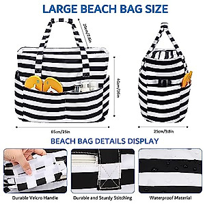 hatisan Beach Bag Waterproof Sandproof for Women Extra Large Beach Tote Bag Pool Bag with Zipper for Gym Grocery Travel with Wet Compartment(Stripe)