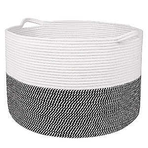 Laundry Baskets Woven Baskets for Storage Basket Wicker Blanket Basket Living Room Cotton Coiled Rope Hamper Nursery Storage for Kids Baby Dog Toy Extra Large 22" X 22" X 14", XXXL-Black