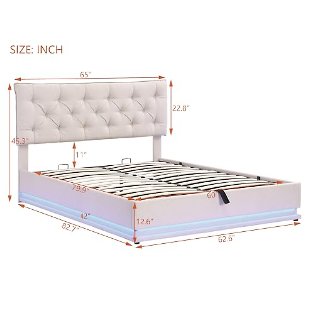 Prohon Queen Size Platform Bed with Hydraulic Storage System and Sensor LED Light, Modern Upholstered Bed Frame w/Button-Tufted Design Headboard, No Box Spring Needed, Wooden Slats Support, Beige
