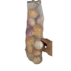 Hanging Mesh Storage Bags 5Pack Potatoes Bags Onion Bags Mesh Garlic Net Bags Long and Large Reusable Net Storage Produce Bags (Beige)
