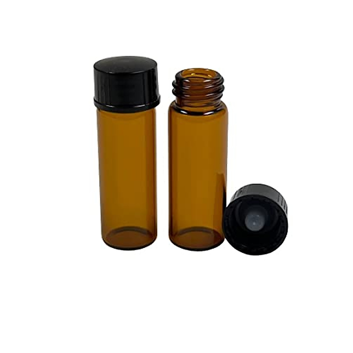 144 PCS, 15mm X 45mm [1 Dram, 4ml] Amber Glass Vials with Plastic Cone Liner Cap