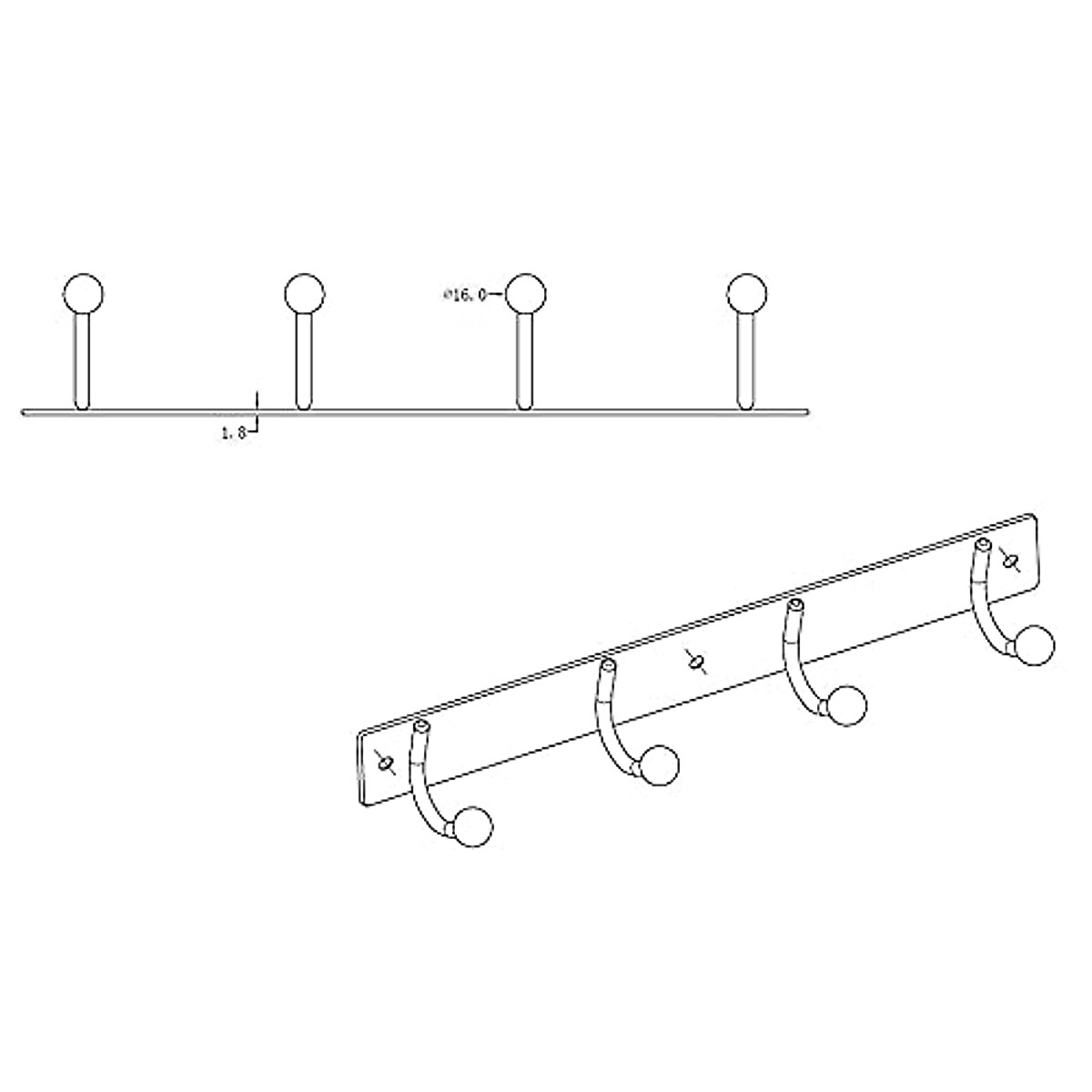 Richelieu Hardware 16218 Utility Hook Rack 12-5/8 in (320 mm), Matte Black
