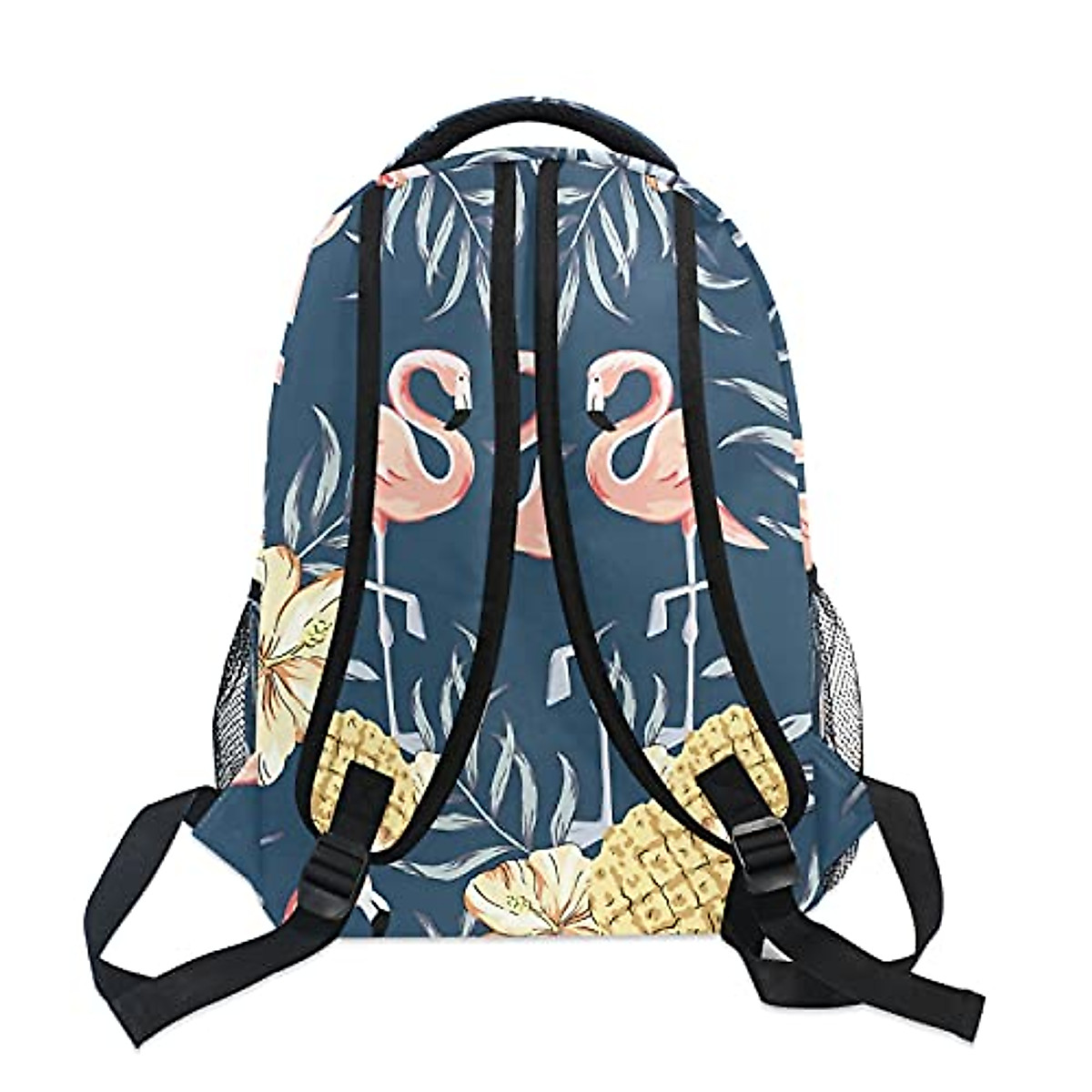 ALAZA Tropical Pink Flamingo Birds Hibiscus Flowers Pineapples Palm Leaves Navy Junior High School Bookbag Daypack Laptop Outdoor Backpack