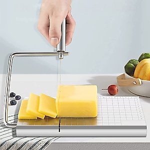LinaLife Cheese Slicer Blade Wire Cutter Cake Board Butter Slicer Tool Stainless Steel Cheese Slicers for Block Cheese Heavy Duty, Stainless Steel Cheese Slicer with 5 Replacement Wires