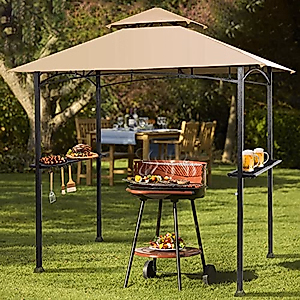 Grill Gazebo, 8ft x 5ft Outdoor Grill Gazebo Canopy, BBQ Canopy Gazebo Tent for Patio,Barbecue(Beige)
