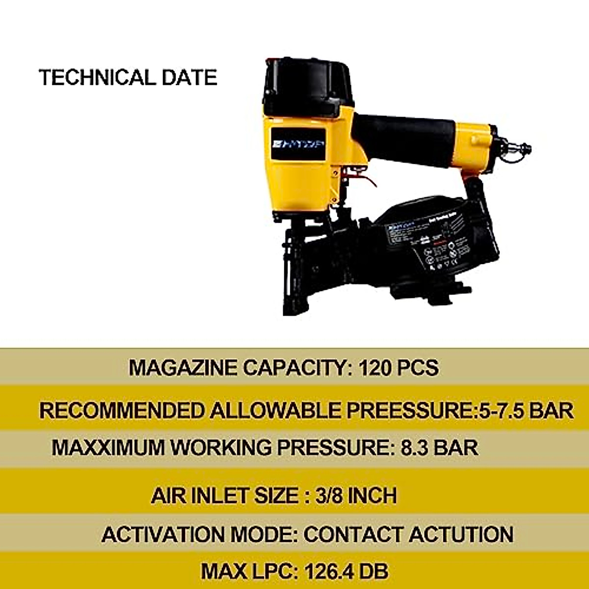 BHTOP CN45N Roofing Nailer, 15 Degree Roofing Nail Gun, 3/4-Inch to 1-3/4-Inch Coil Nails, 120-pcs Load Capacity Coil Nailer in Orange