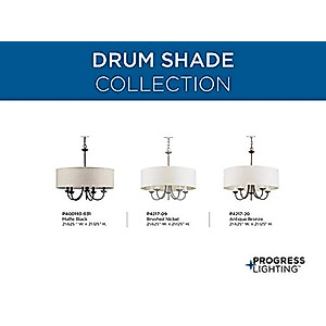 Drum Shade Collection 5-Light White Textured Linen Shade Farmhouse Chandelier Light Antique Bronze