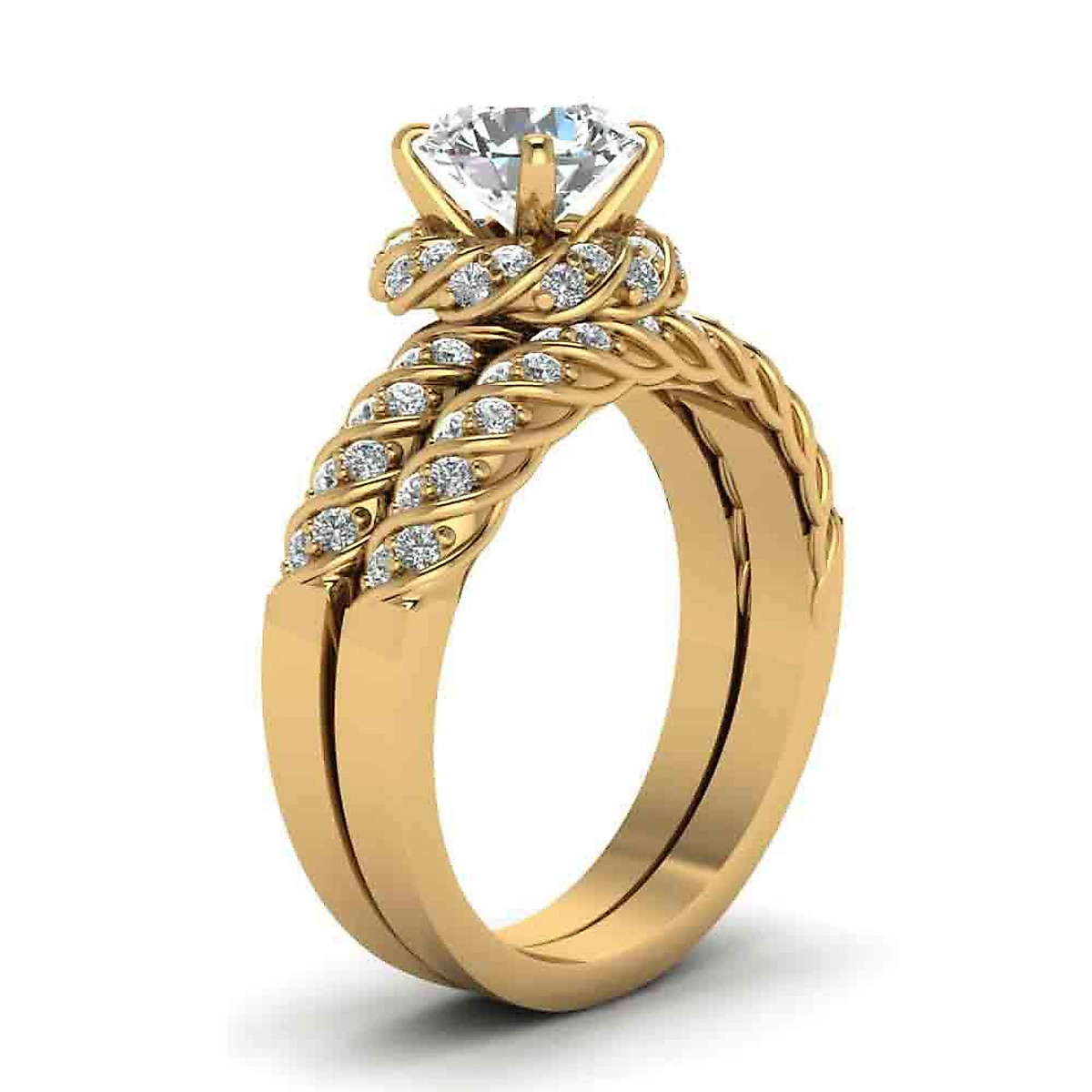 Ringcrown Bridal Sets Yellow Gold Plated Womens Wedding Ring Sets Round cut Cz Engagement Ring Sets