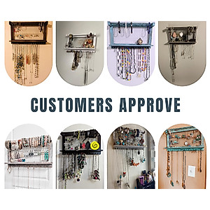 Comfify Rustic Jewelry Organizer - Wall Mounted Jewelry Holder w/Removable Bracelet Rod, Shelf & 16 Hooks - Perfect Earrings, Necklaces & Bracelets Holder - Pure White