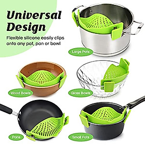 Pasta Strainer, Pot Strainer Clip on Silicone – Adjustable Clip on Strainer for Pots, Strainers and Colanders, Silicone Strainer, Food Strainer, Pasta Drainer, Colander (Green) By Stoto