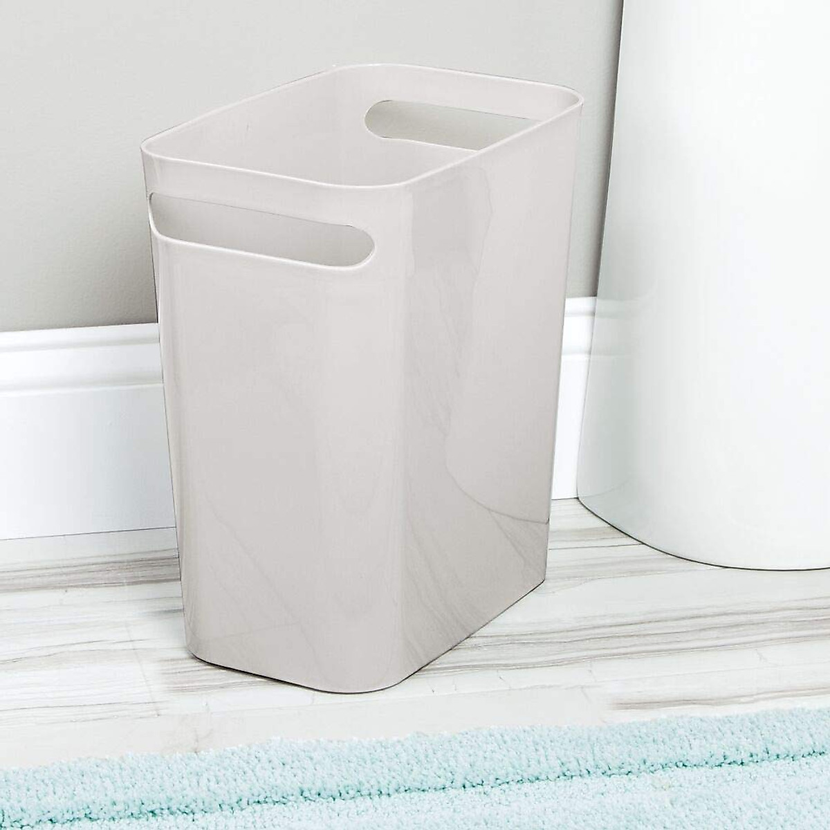 mDesign Plastic Slim Large 2.5 Gallon Trash Can Wastebasket, Classic Garbage Container Recycle Bin for Bathroom, Bedroom, Kitchen, Home Office, Outdoor Waste, Recycling - Aura Collection - Light Gray