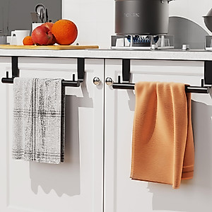 VEHHE Kitchen Towel Holder-2pcs, 9-Inches, Dish Towel Holder with 2 Hooks, Over Cabinet Towel Bar with EVA Foam Pads, Over The Door Towel Holder for Kitchen and Bathroom (Black)