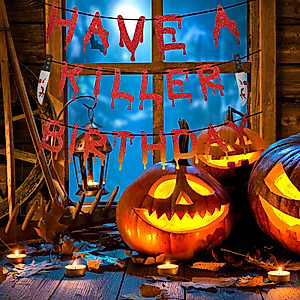 4 Pieces Halloween Vampire Party Decorations Supplies Have A Killer Birthday Banner Halloween Knife Hanging Banner for Halloween Horror Themed Birthday Decorations