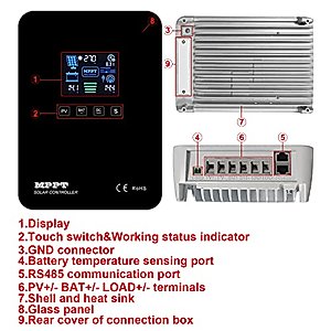 MPPT Charge Controller 60A +WIFI Cloud Moduel，12V/24V Auto Max Input 100V, 780W/1560W for Lead-Acid, Lithium Battery Charging , Common Negative. Support PC Software【WiFi module cloud APP monitoring 】