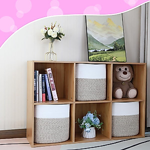 childishness ndup Woven Storage Cubes baskets for shelves，Baby Toy Basket for Shelves - Stylish Storage Baskets for Organizing, Laundry (Mixed Brown & off White)