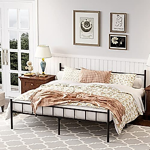 zizin 14 Inch Full Metal Bed Frame with Headboard and Footboard Heavy Duty Platform Bedframe No Box Spring Needed Balck,Round Tube,Easy Assembly,Full Size Frame