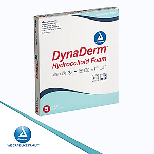 Dynarex DynaDerm Hydrocolloid Dressings, Sterile Moist Bandages Used for All Kinds of Wounds, 4" x 4", Foam & Latex-Free, Peel-Down Patches - 1 Box of 5 Dressings