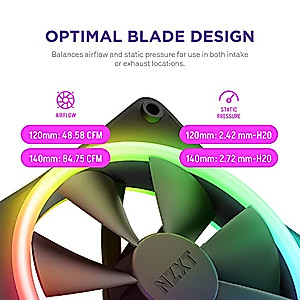 NZXT F120 RGB Duo Triple Pack - 3 x 120mm Dual-Sided RGB Fans with RGB Controller – 20 Individually Addressable LEDs – Balanced Airflow and Static Pressure – Fluid Dynamic Bearing – PWM – Black