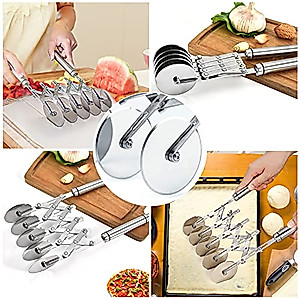 5 Wheel Pastry Cutter Stainless Pizza Slicer Multi-Round Dough Cutter Roller Cookie Pastry Knife Divider with Handle