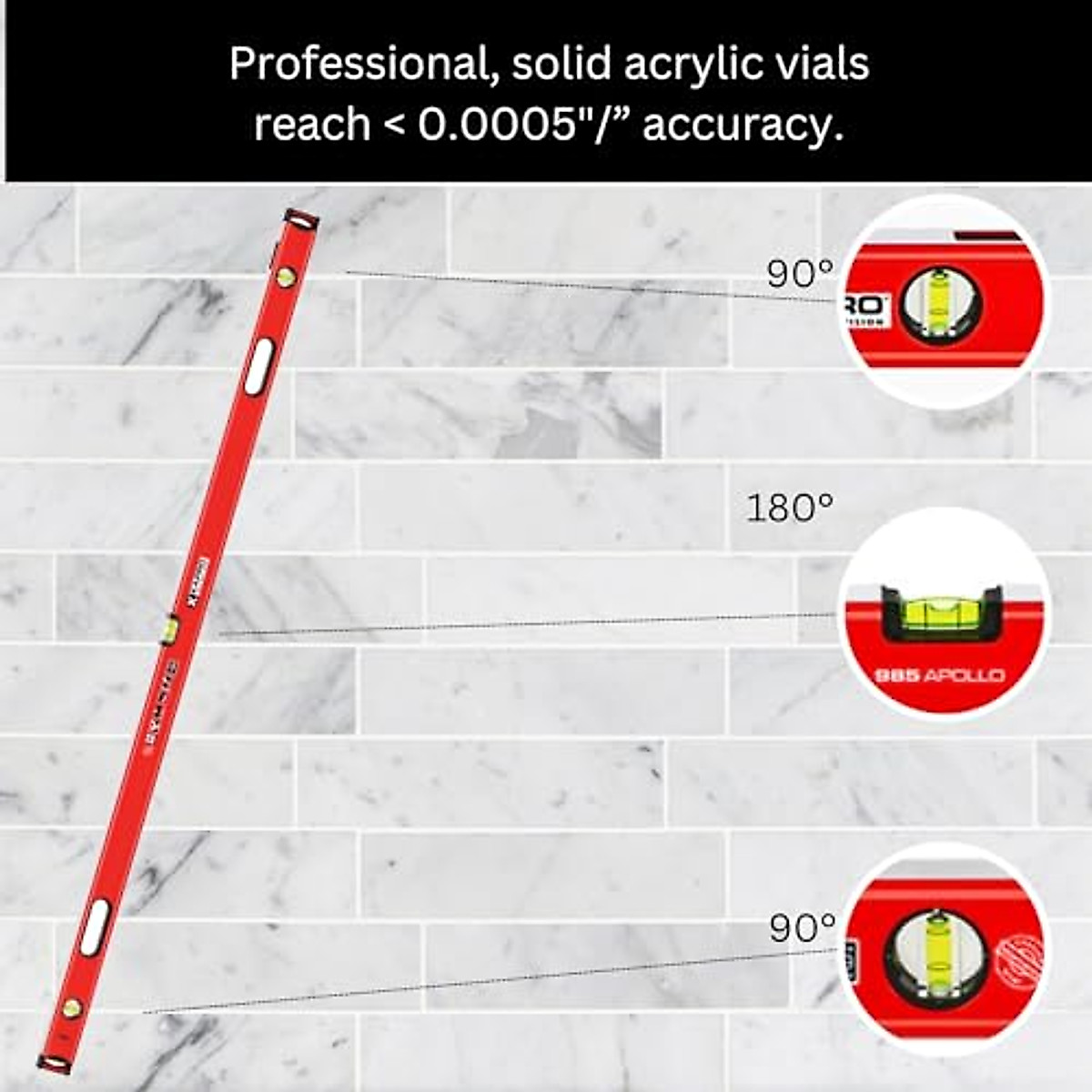 Kapro - 985-41X Apollo Heavy-Duty Professional Box Level - Magnetic - Features Magnified Vials and Dual-View Plumb Site - VPA Tested - 72 Inch