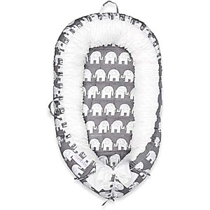 Portable Baby Nest Bed with Pillow Cushion Born Travel Bed for Outdoor Bed Baby Lounge Crib Drop Bassinet Nest Infant (Arrow-BB) (Elephant)