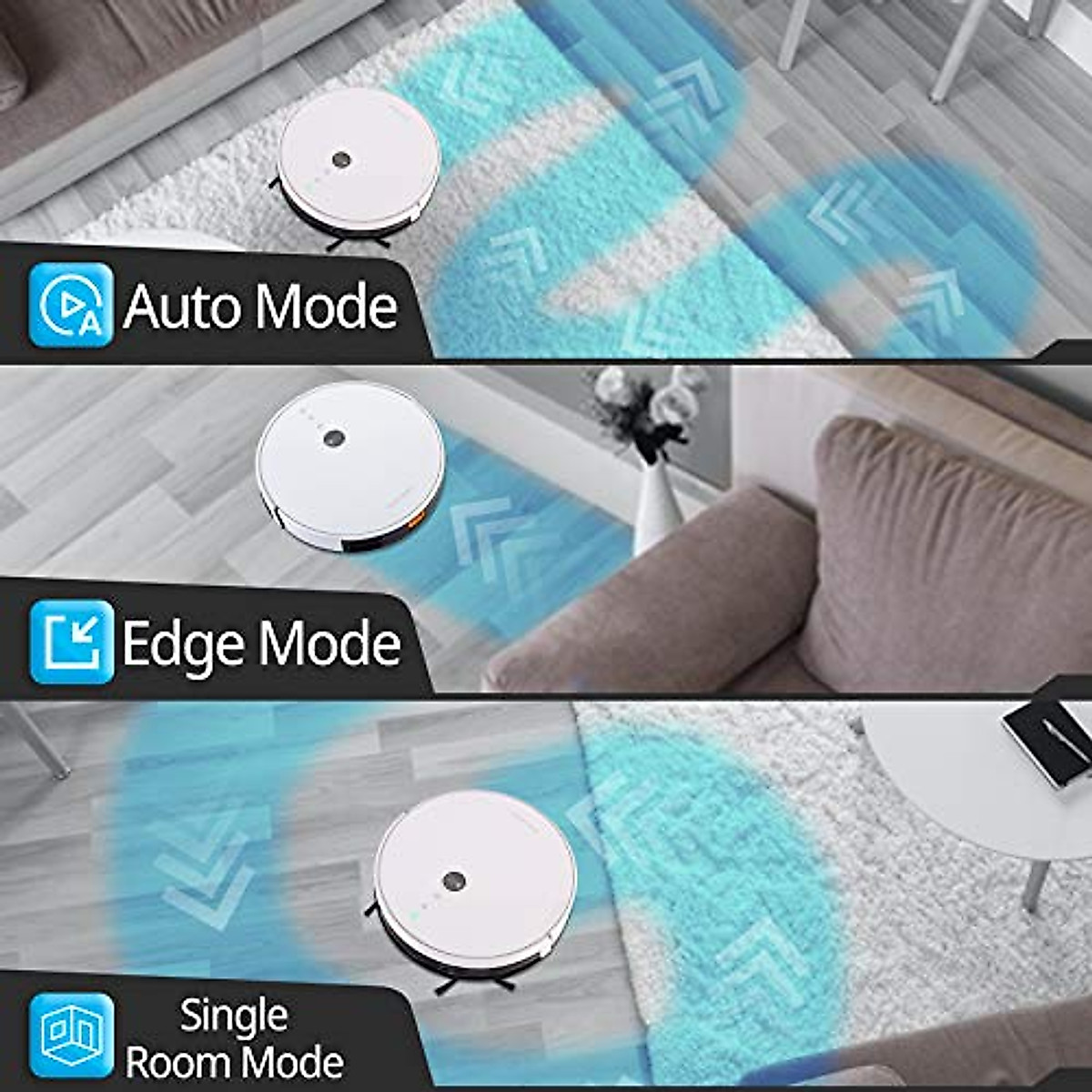 Pure Clean Robotic Vacuum Cleaner - 1100Pa Suction - Wifi Mobile App and Gyroscope Mapping - Ultra Thin 2.9” Height Cleans Carpets and Hardwood Floor - PUCRC455