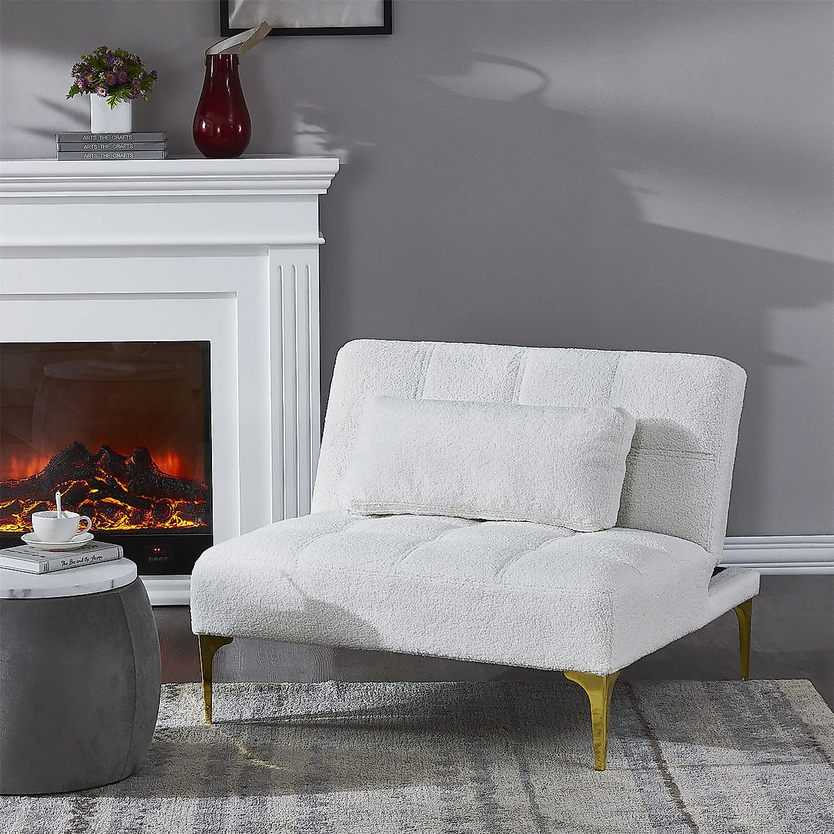 LKTART Convertible Sofa Bed futon with Gold Metal Legs for Living Room Office.White