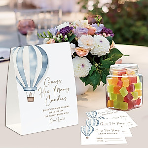 UHADRE Guess How Many Candies Game(One Sign with 50 Cards),Baby Shower Game, Bridal Shower Game, Hot Air Balloon Baby Shower, How Many Cards, Candy Guessing Game Sign and Cards Set-GCD09