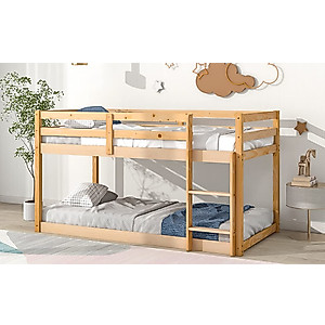 Tidyard Twin Over Twin Floor Bunk Bed,Natural for Bedroom Dorm Guest Room Home Furniture