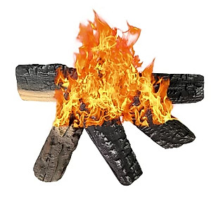 Large Gas Fireplace Logs Set of Ceramic Wood Logs. Use in Indoor, Gas Inserts, Vented, Electric, or Outdoor Fireplaces & Fire Pits. Realistic Clean Burning Accessories (4pcs)