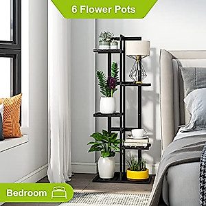 BMOSU Plant Stand For Indoor Corner Tall Plant Shelf 6 Potted Flower Bamboo Plant Stands Holder Shelf Plants For Outdoor Plant Rack Potted Plant Holder Display Rack For Living Room Balcony Bedroom(Black)