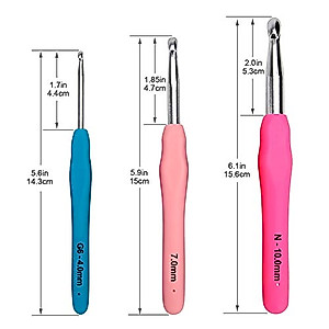 BCMRUN Crochet Hooks Set,14 Pcs 2.25mm(B)-10mm(N) Ergonomic Soft Grip Handles,Smooth Knitting Needles Kit with Bag for Arthritic Hands,Extra Long  Plus Knit Needles Weave Yarn Set,Best Gift for Women