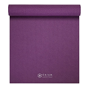 Gaiam Essentials Premium Yoga Mat with Yoga Mat Carrier Sling, Purple, 72 InchL x 24 InchW x 1/4 Inch Thick