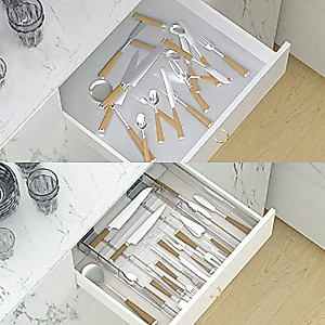 NIUBEE Expandable Kitchen Drawer Organizer for Flatware and Utensils,Clear Acrylic Adjustable Silverware Tray for Drawer,Office,Bathroom Supplies-9 Compartments
