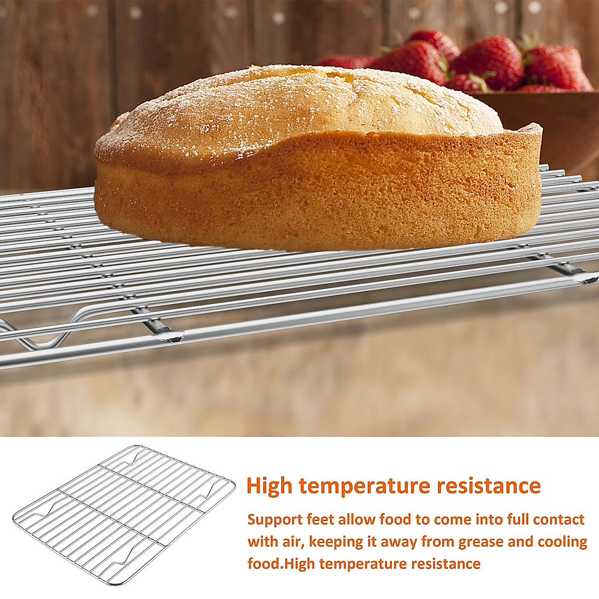 Leonyo Roasting Pan with Rack, 14 Inch Turkey Roasting Pan & Cooling Rack, Stainless Steel Baking Pans Non Stick Roaster Pan with Wire Rack for Cooking Ham, Chicken, Cake, Lasagna, Casserole