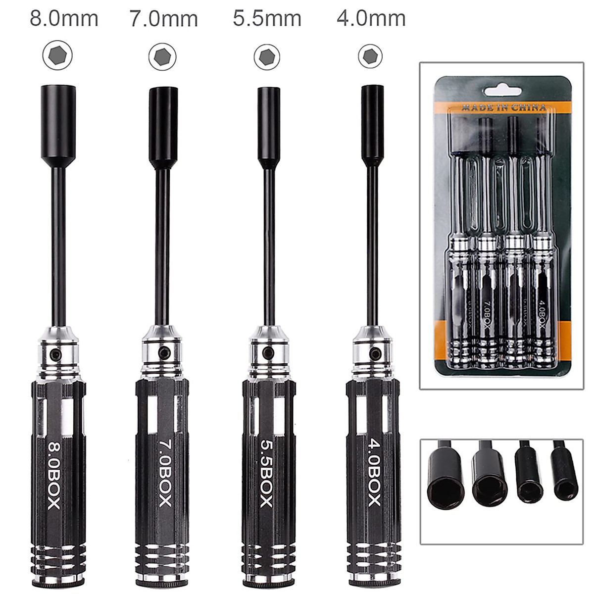 Hobbypark Hex Nut Driver Set Hexagonal Head Nut Drivers 4.0 5.5 7.0 8.0mm Hex Wrench, 17mm Wheel Wrench, RC Screw Tray RC Tools Kit for RC Car Traxxas Arrma Axial SCX10 Redcat Racing