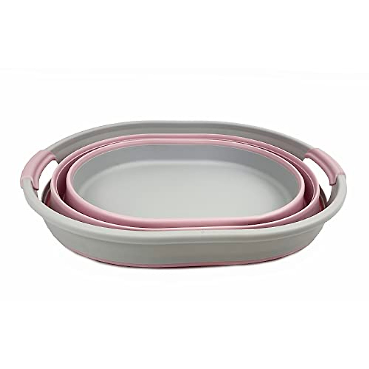 SAMMART 23L (6 Gallons) Collapsible Plastic Laundry Basket - Oval Tub - Foldable Storage Container/Organizer -Portable Washing Tub -Space Saving Laundry Hamper (Grey/Pale Pink)