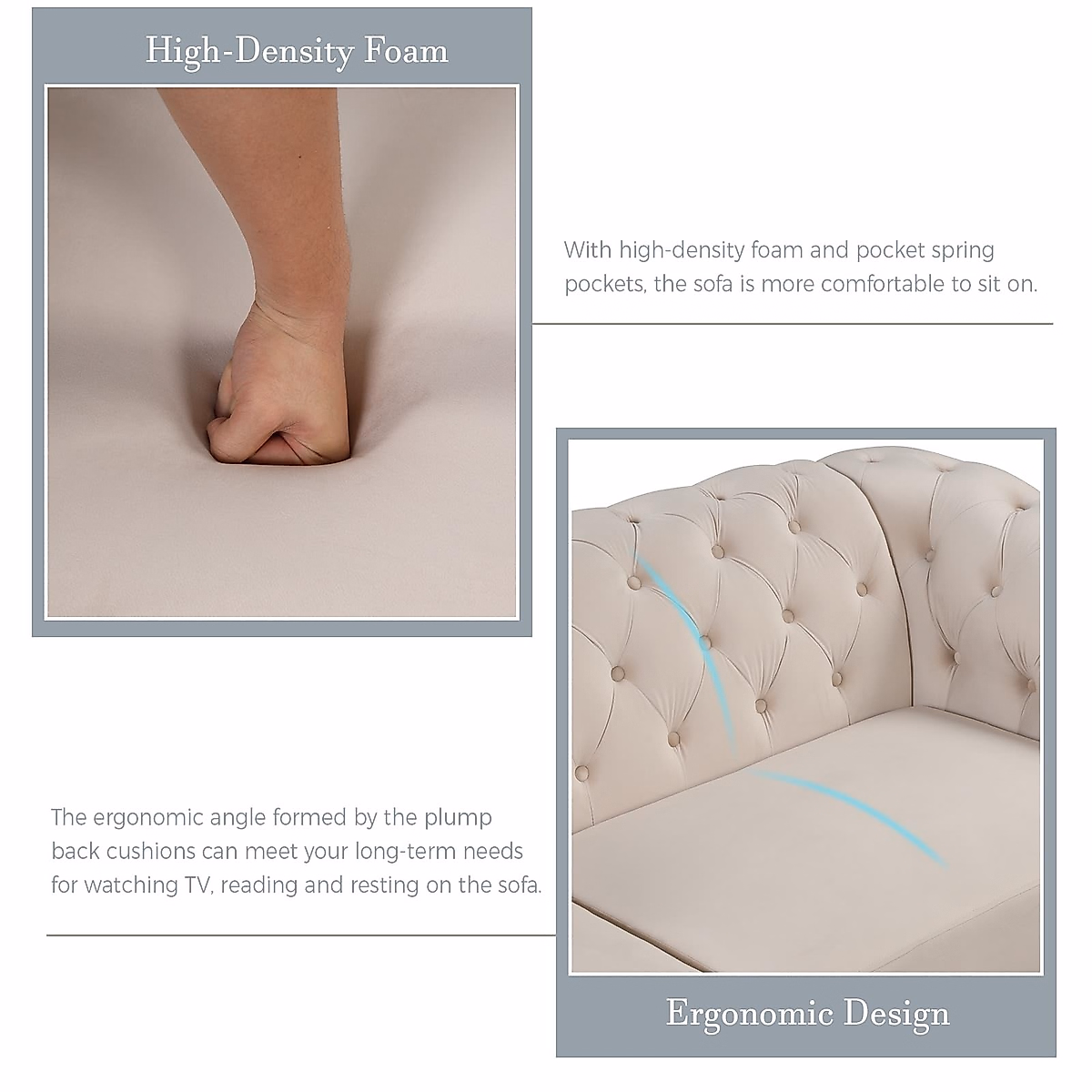 Daesar 41.5" Velvet Upholstered Accent Sofa, Modern Single Sofa Chair with Thick Removable Seat Cushion, Modern Single Couch for Living Room, Bedroom, Or Small Space, Beige