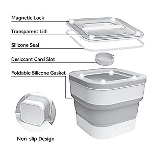 DDMOMMY 13 Lbs Dog Food Storage Container - Collapsible Dog Food Container with Sliding Lid, Measuring Cup and Silicone Bowl, Pet Food Storage For Dog, Cats and Other Pet (Grey & White / 10-13 LB)