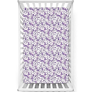 Purple Themed Fitted Mini Crib Sheets,Portable Mini Crib Sheets Ultra Soft Material-Great for Boy or Girl Room or Nursery,24“ x38“,Lilac White Blue Violet