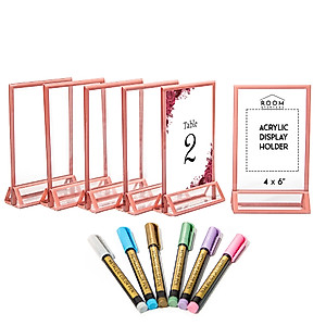 ROOM STARTERS Rose Gold 4x6 Acrylic Sign Holders (6-Pack) for Weddings & Events - Acrylic Table Number Holder, Photo Frames for Wedding Reception Table Menu Holder