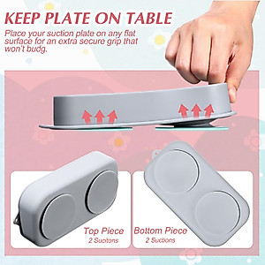 Uiifan 2 Pack Baby Suction Plate Set Silicone Suction Plate Baby with Lid Divided Suction Bowls for Baby Portable Toddler Utensils Compact for Self Feeding Baby Travel Essential (Gray, Pink)